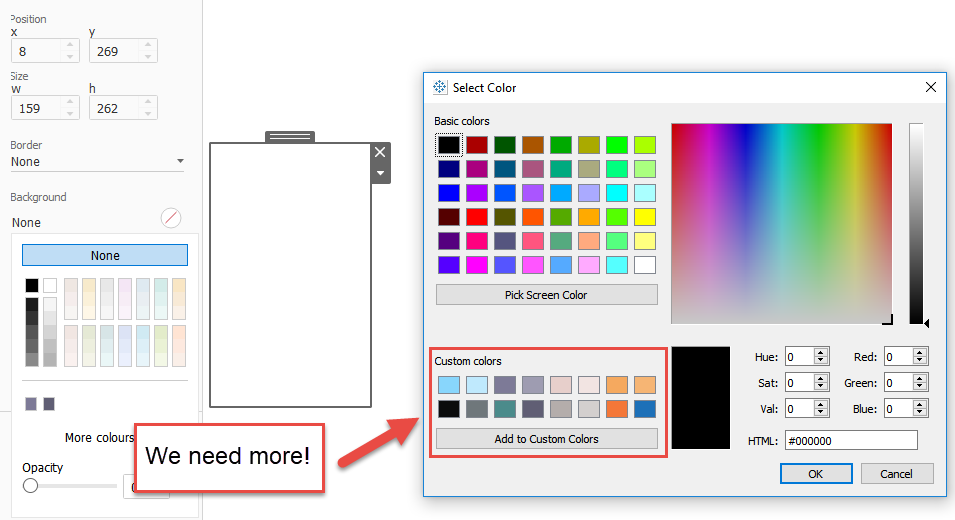 Idea: Let users select colors from their custom color palettes ...