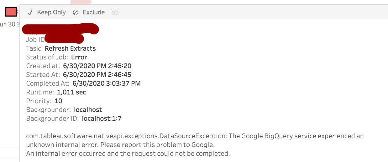 Idea: Surface BigQuery Job ID in the failed extracts refresh