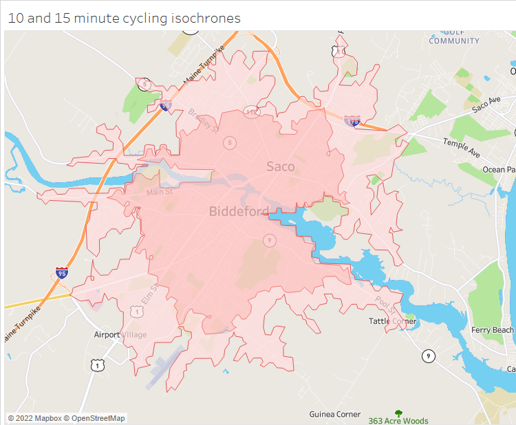Travel time isochrones with Mapbox