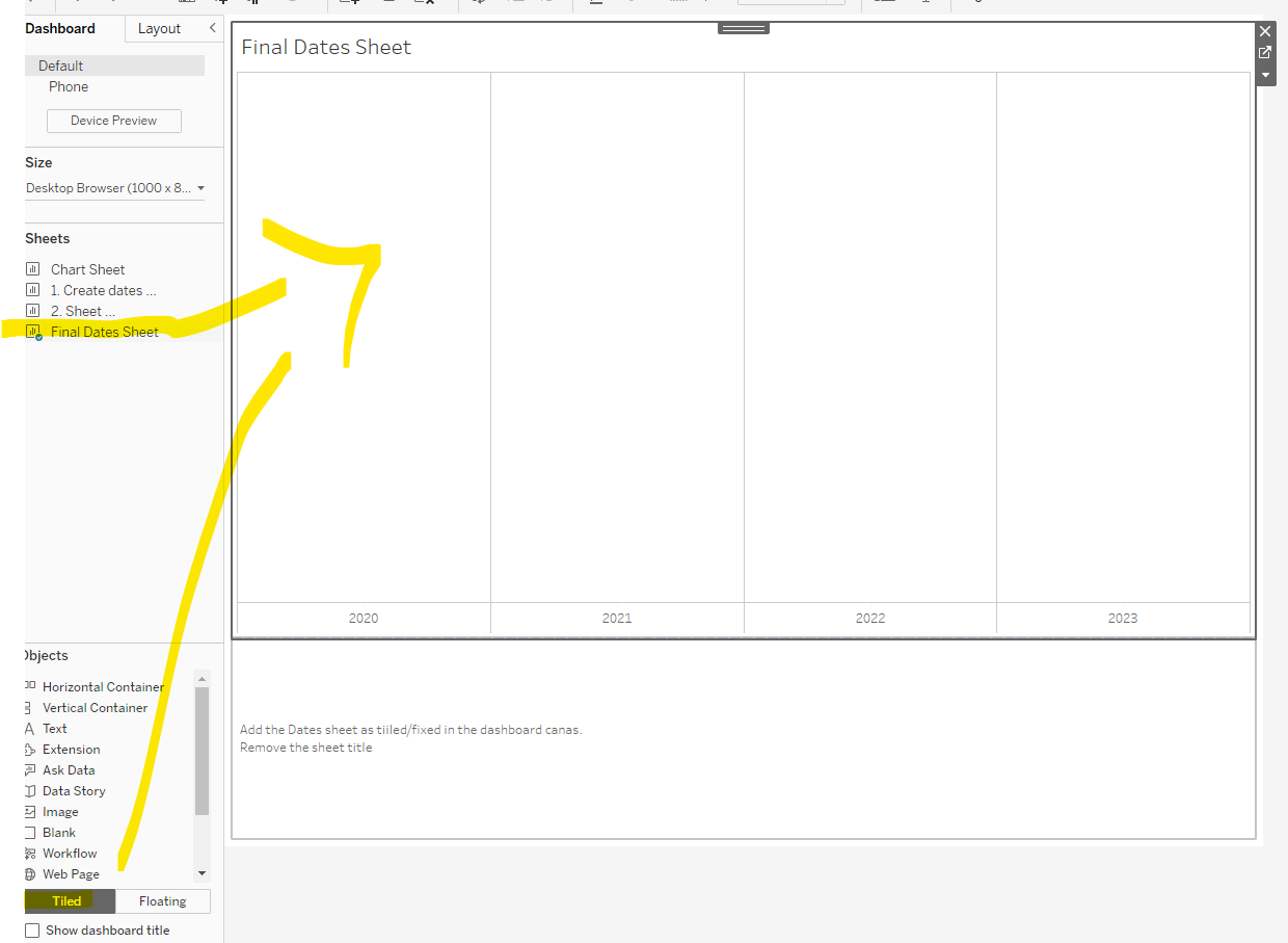 How to use floating and fixed sheets on a Tableau dashboard