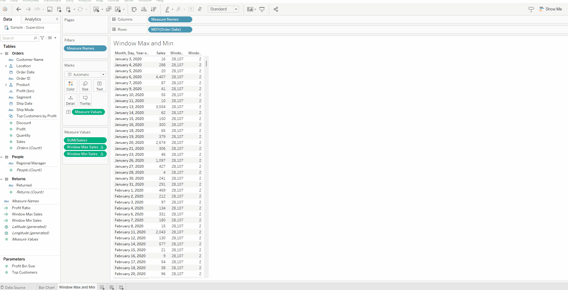 How to find the max and min values