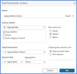How to create multi-select parameter with apply button in Tableau?