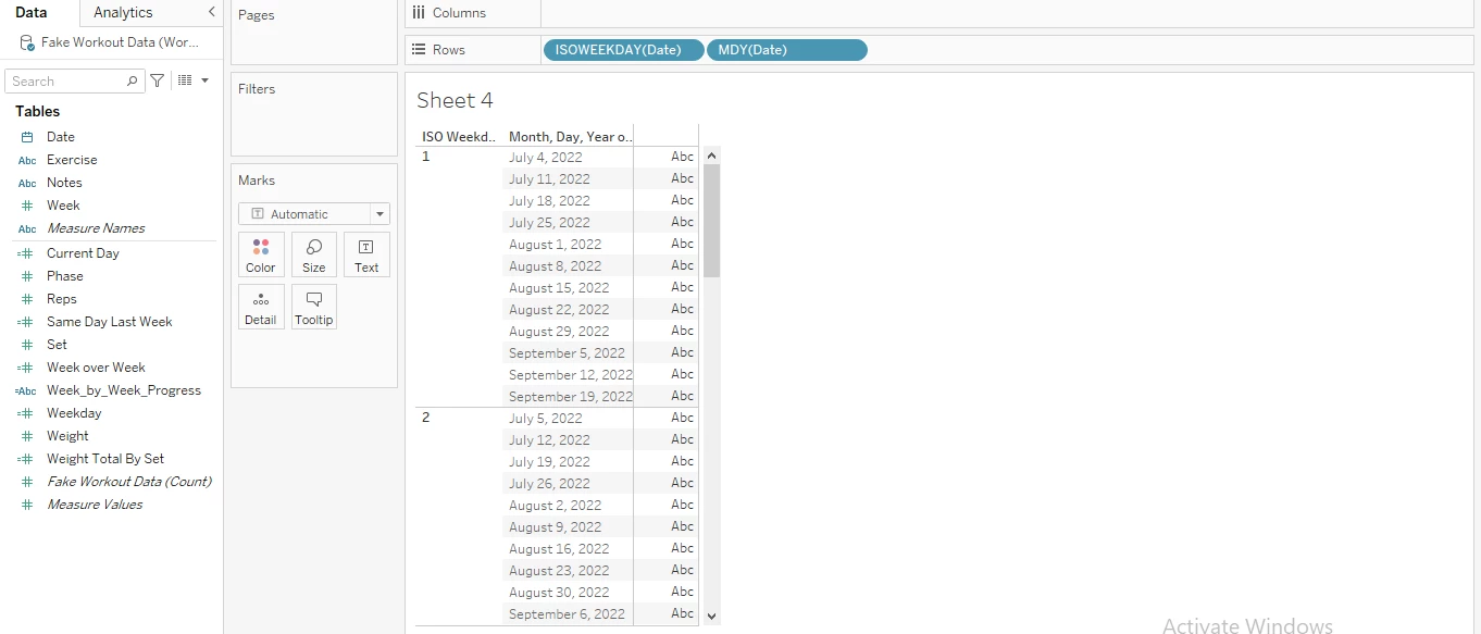 How to compare a day of the week with the same day the previous week?