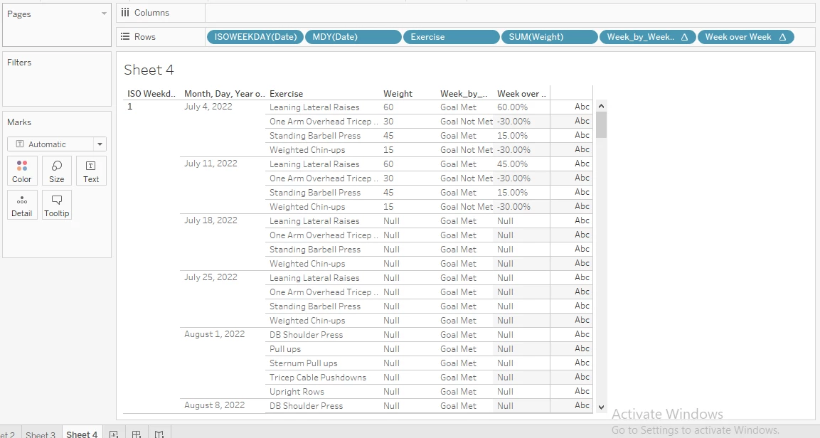 How to compare a day of the week with the same day the previous week?